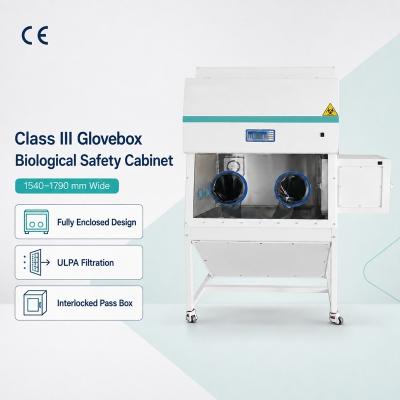 China Laboratory Class III Glovebox Biological Safety Cabinet 1540mm–1790mm Wide for sale