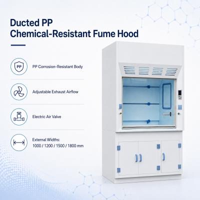 China Chemical Resistant Ducted 8mm PP Fume Hood Lab Fume Hood 1000/1200/1500/1800mm for sale