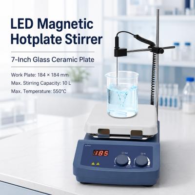 China 10L LED Magnetic Heated Stir Plate With Ceramic Plate 550°C 0–1500rpm Speed Range for sale
