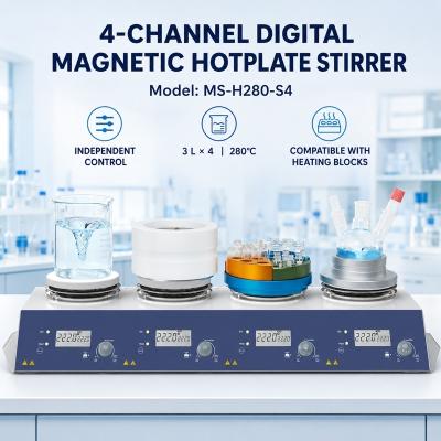 China 4-Channel Independent Control Digital Magnetic Hotplate Stirrer 280°C for Labs for sale