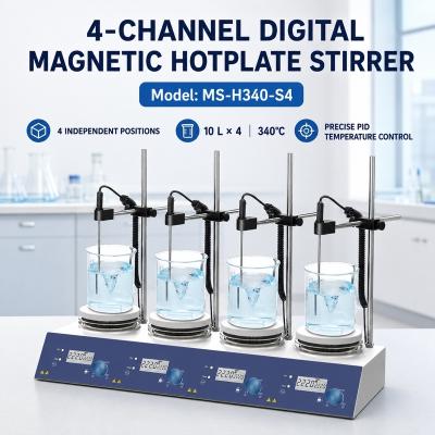 China 4-Channel 10L Digital Magnetic Hotplate Stirrer with 340°C Heating for Lab Use for sale