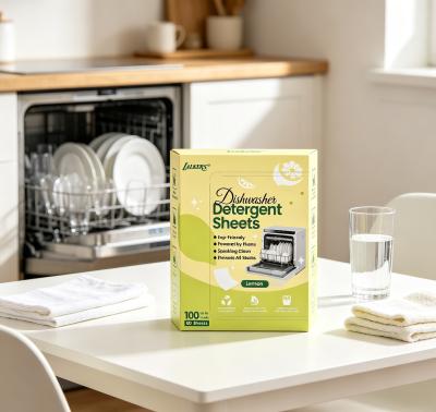 China Portable Eco Dishwashing Sheets with Plant Based Surfactant One Sheet Per Wash Biodegradable for Daily Cleaning for sale