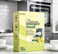 China No Plastic Packaging Biodegradable Dishwashing Sheets Tough On Food Stains Dishwasher Detergent Strips for sale