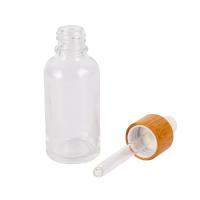 China Round Cosmetic Dropper Bottle Bamboo Glass Dropper Bottle 15ml 20ml 30ml 50ml 100ml for sale