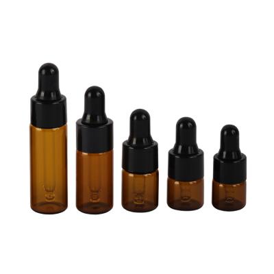 China 1ml 2ml 3ml 4ml 5ml Amber Mini Glass Dropper Bottles Essential Oil Sample Dropper Bottle for sale