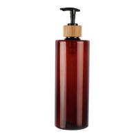 China 60ml 80ml 100ml 120ml 150ml 180ml 200ml 250ml 300ml Elegant Amber Flat Shoulder PET Bottle With Natural Bamboo Lotion Pump for sale
