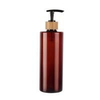 China 60ml 80ml 100ml 120ml 150ml 180ml 200ml 250ml 300ml Elegant Amber Flat Shoulder PET Bottle With Natural Bamboo Lotion Pump for sale