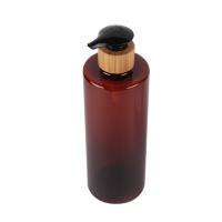 China 60ml 80ml 100ml 120ml 150ml 180ml 200ml 250ml 300ml Amber Flat Shoulder PET Bottle With Natural Bamboo Lotion Pump for sale