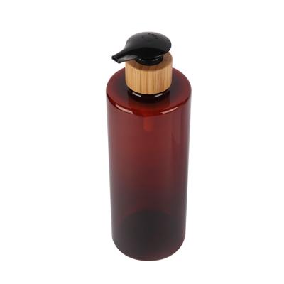 China 60ml 80ml 100ml 120ml 150ml 180ml 200ml 250ml 300ml Amber Flat Shoulder PET Bottle With Natural Bamboo Lotion Pump for sale