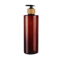 China 60ml 80ml 100ml 120ml 150ml 180ml 200ml 250ml 300ml Amber Flat Shoulder PET Bottle With Natural Bamboo Lotion Pump for sale