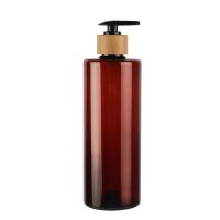 China 60ml 80ml 100ml 120ml 150ml 180ml 200ml 250ml 300ml Amber Flat Shoulder PET Bottle With Natural Bamboo Lotion Pump for sale