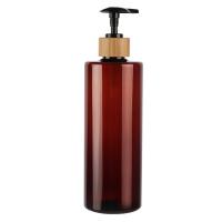 China 60ml 80ml 100ml 120ml 150ml 180ml 200ml 250ml 300ml Amber Flat Shoulder PET Bottle With Natural Bamboo Lotion Pump for sale
