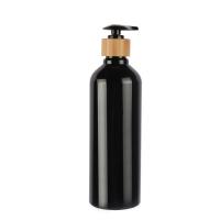China Black Round Shoulder PET Cosmetic Lotion Bottle With Natural Bamboo Lotion Pump for sale