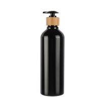 China Black Round Shoulder PET Cosmetic Lotion Bottle With Natural Bamboo Lotion Pump for sale