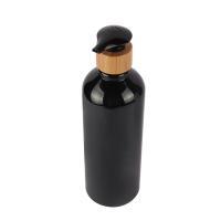 China Black Round Shoulder PET Cosmetic Lotion Bottle With Natural Bamboo Lotion Pump for sale