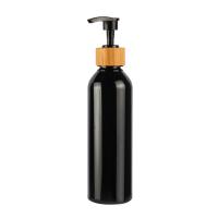 China Black Round Shoulder Cosmetic Lotion Bottle Bamboo PET Bottle 180ml 200ml 250ml 300ml for sale