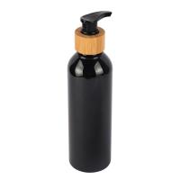 China Black Round Shoulder Cosmetic Lotion Bottle Bamboo PET Bottle 180ml 200ml 250ml 300ml for sale