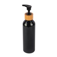 China Black Round Shoulder Cosmetic Lotion Bottle Bamboo PET Bottle 180ml 200ml 250ml 300ml for sale