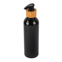 China Black Round Shoulder Cosmetic Lotion Bottle Bamboo PET Bottle 180ml 200ml 250ml 300ml for sale