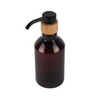 China Amber Slanted Shoulder PET Bottle Natural Bamboo Long Nozzle Lotion Pump 7oz 10oz 16oz for sale