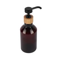China Amber Slanted Shoulder PET Bottle Natural Bamboo Long Nozzle Lotion Pump 7oz 10oz 16oz for sale