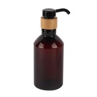 China Amber Slanted Shoulder PET Bottle Natural Bamboo Long Nozzle Lotion Pump 7oz 10oz 16oz for sale