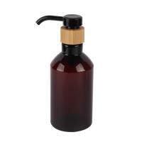 China Amber Slanted Shoulder PET Bottle Natural Bamboo Long Nozzle Lotion Pump 7oz 10oz 16oz for sale