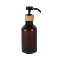 China Amber Slanted Shoulder PET Bottle Natural Bamboo Long Nozzle Lotion Pump 7oz 10oz 16oz for sale