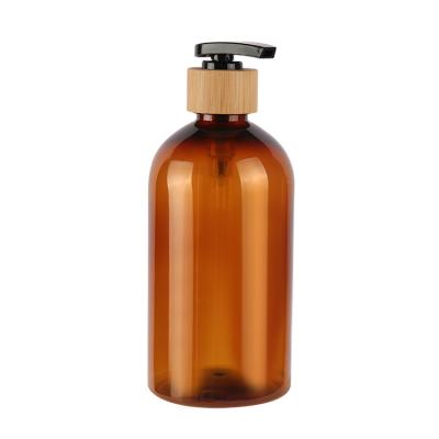 China Natural Bamboo Cosmetic Lotion Bottle Refillable 200ml 300ml 500ml Amber PET Bottle for sale