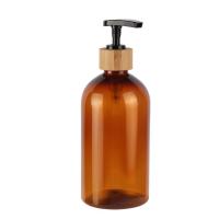 China Natural Bamboo Cosmetic Lotion Bottle Refillable 200ml 300ml 500ml Amber PET Bottle for sale