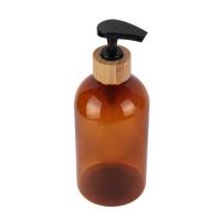 China Natural Bamboo Cosmetic Lotion Bottle Refillable 200ml 300ml 500ml Amber PET Bottle for sale