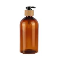 China Natural Bamboo Cosmetic Lotion Bottle Refillable 200ml 300ml 500ml Amber PET Bottle for sale
