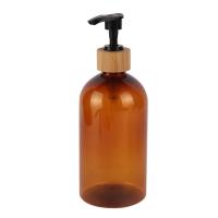 China 200ml 300ml 500ml Refillable Amber Lotion Bottle With Natural Bamboo Lotion Pump for sale