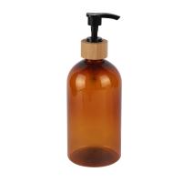 China 200ml 300ml 500ml Refillable Amber Lotion Bottle With Natural Bamboo Lotion Pump for sale
