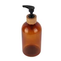 China 200ml 300ml 500ml Refillable Amber Lotion Bottle With Natural Bamboo Lotion Pump for sale