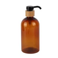 China Long Nozzle Bamboo Lotion Pump Bottle 200ml 300ml 500ml Cosmetic PET Bottle for sale