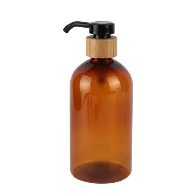 China Long Nozzle Bamboo Lotion Pump Bottle 200ml 300ml 500ml Cosmetic PET Bottle for sale