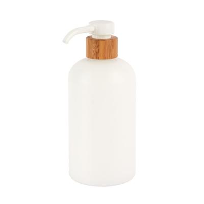 China Natural Bamboo Long Nozzle Lotion Pump 200ml 250ml 300ml 500ml Round Shoulder HDPE Bottle for sale