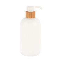 China Natural Bamboo Long Nozzle Lotion Pump 200ml 250ml 300ml 500ml Round Shoulder HDPE Bottle for sale