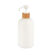 China Natural Bamboo Long Nozzle Lotion Pump 200ml 250ml 300ml 500ml Round Shoulder HDPE Bottle for sale