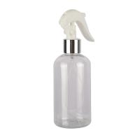 China Luxury Transparent Spray Bottle Round Shoulder PET Anodized Aluminum Trigger Spray Bottle for sale