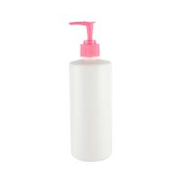 China 500ML Pink Lotion Pump Bottle Flat Shouldered 250ml Plastic PET Shampoo Pump Bottle for sale