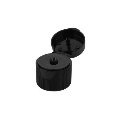 China PP Plastic Flip Top Cap 24/410 Matte Black Ribbed Cosmetic Lotion Bottle Cap for sale