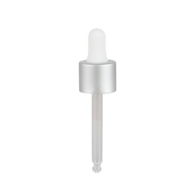China 18/410 Frosted Silver Aluminum Cosmetic Dropper Essential Oil Glass Pipette Dropper for sale