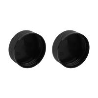 China 32/400 Black Ribbed Plastic Screw On Cap Sealed Rotating Cap For Cosmetic Packaging for sale