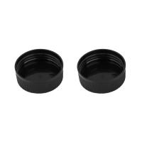 China 32/400 Black Ribbed Plastic Screw On Cap Sealed Rotating Cap For Cosmetic Packaging for sale