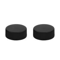 China 32/400 Black Ribbed Plastic Screw On Cap Sealed Rotating Cap For Cosmetic Packaging for sale