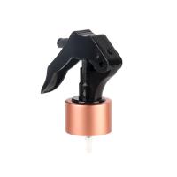 China 24/410 Black Plastic Mini Fine Mist Trigger Sprayer Rose Gold Aluminum Capped for sale