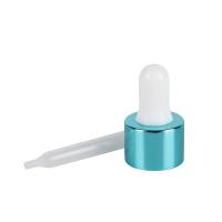 China Plastic Cosmetic Pipette 20/410 Mirror Like Blue Aluminum Capped Plastic Dropper for sale
