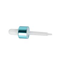 China Plastic Cosmetic Pipette 20/410 Mirror Like Blue Aluminum Capped Plastic Dropper for sale